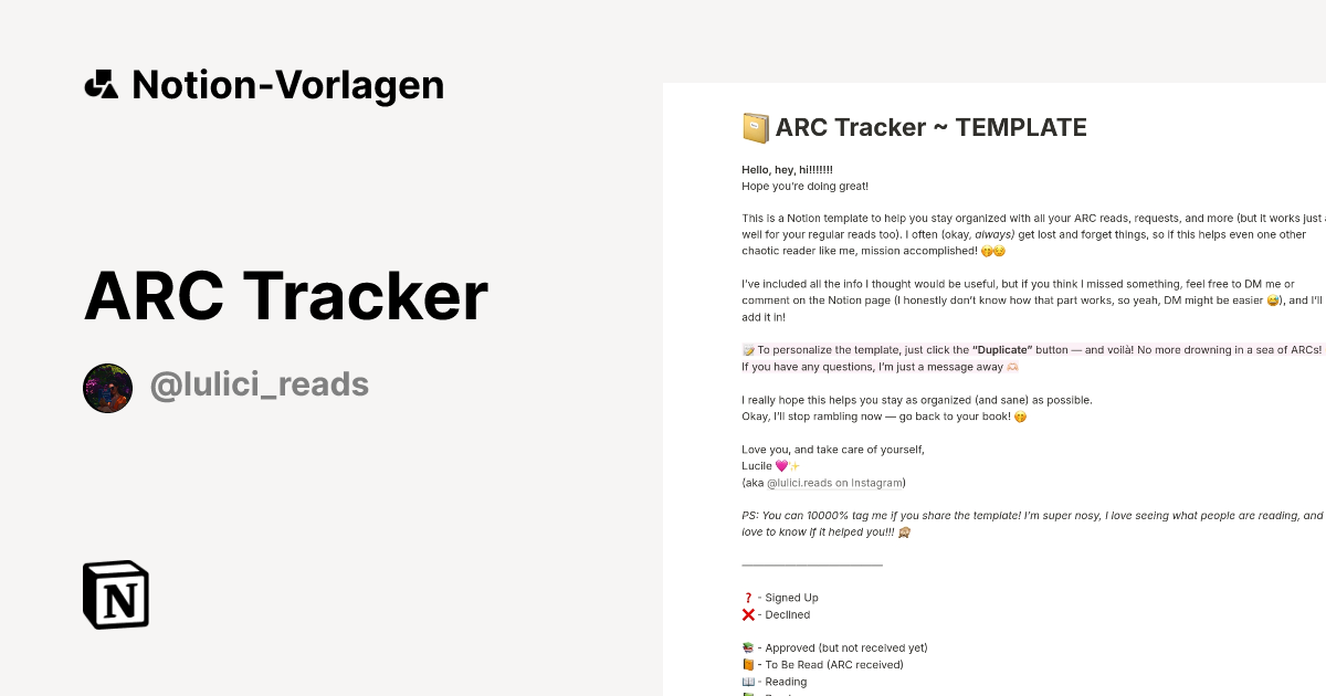 ARC Tracker Vorlage von Lucile | Notion-Marketplace