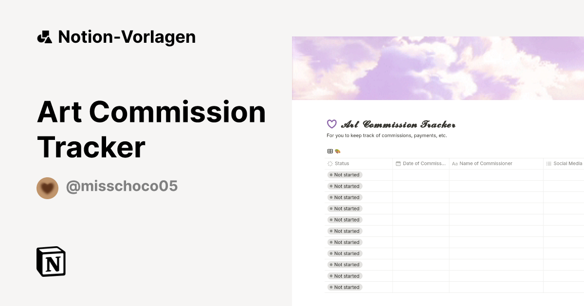 Art Commission Tracker Vorlage von Miss Choco | Notion-Marketplace