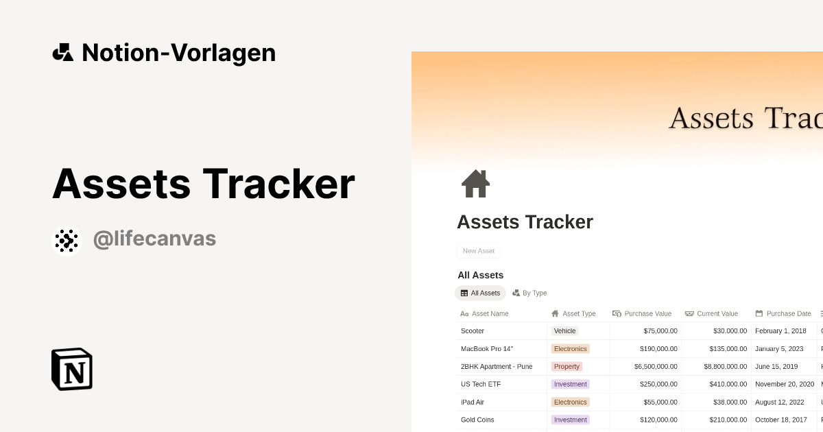 Assets Tracker Vorlage | Notion-Marketplace