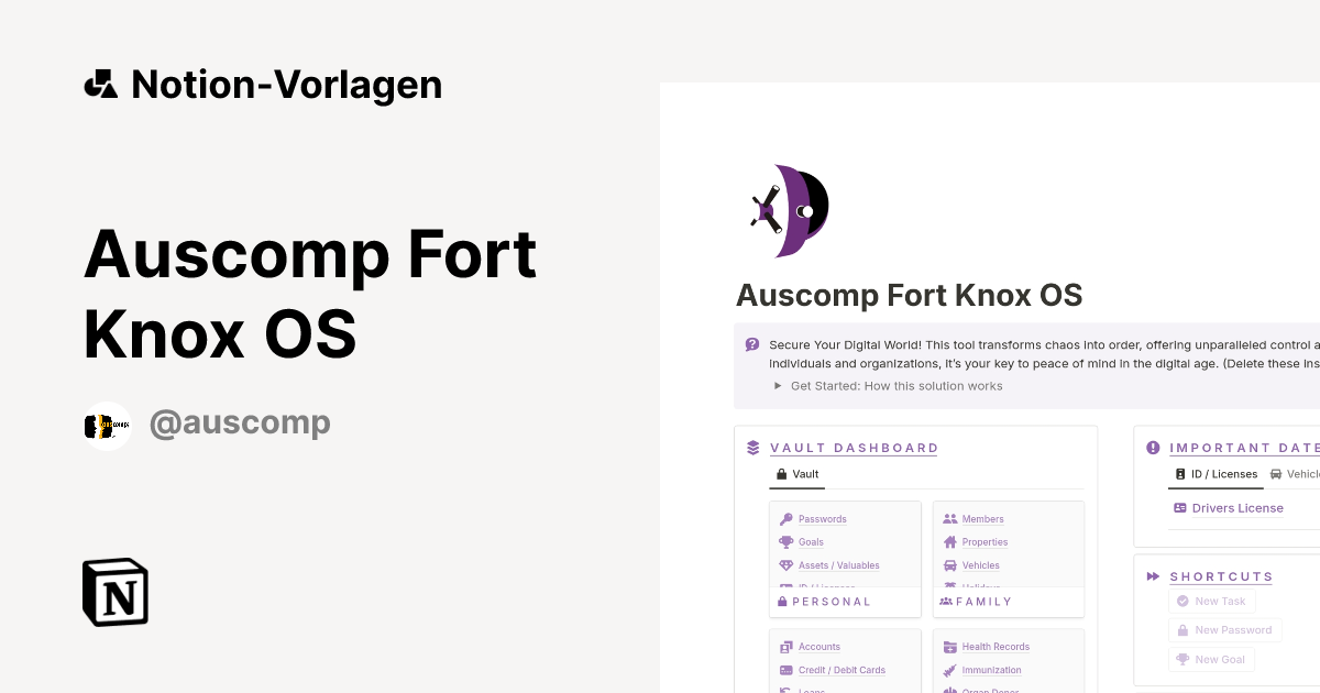Auscomp Fort Knox OS Vorlage | Notion-Marketplace