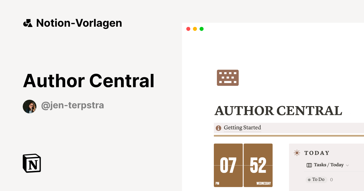 Author Central Vorlage von Jen Terpstra | Notion-Marketplace