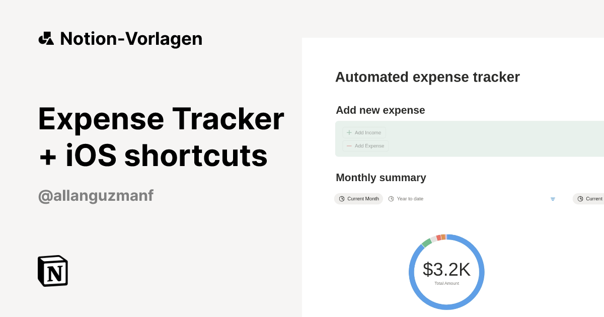 Expense Tracker + iOS shortcuts Vorlage | Notion-Marketplace