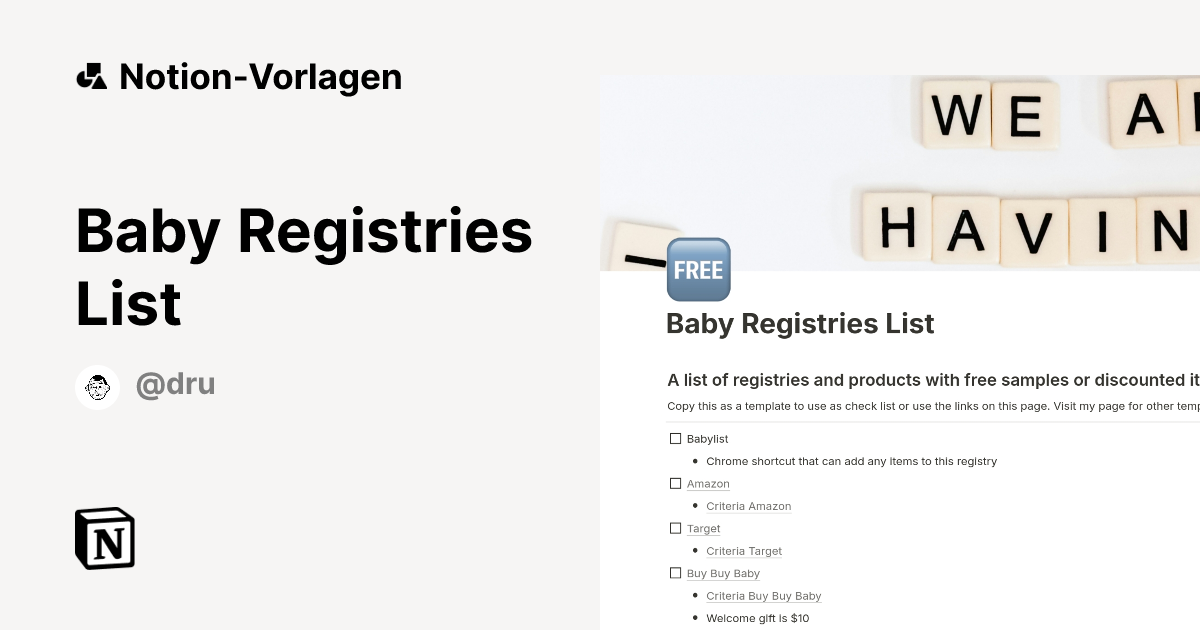 Baby Registries List Vorlage | Notion-Marketplace