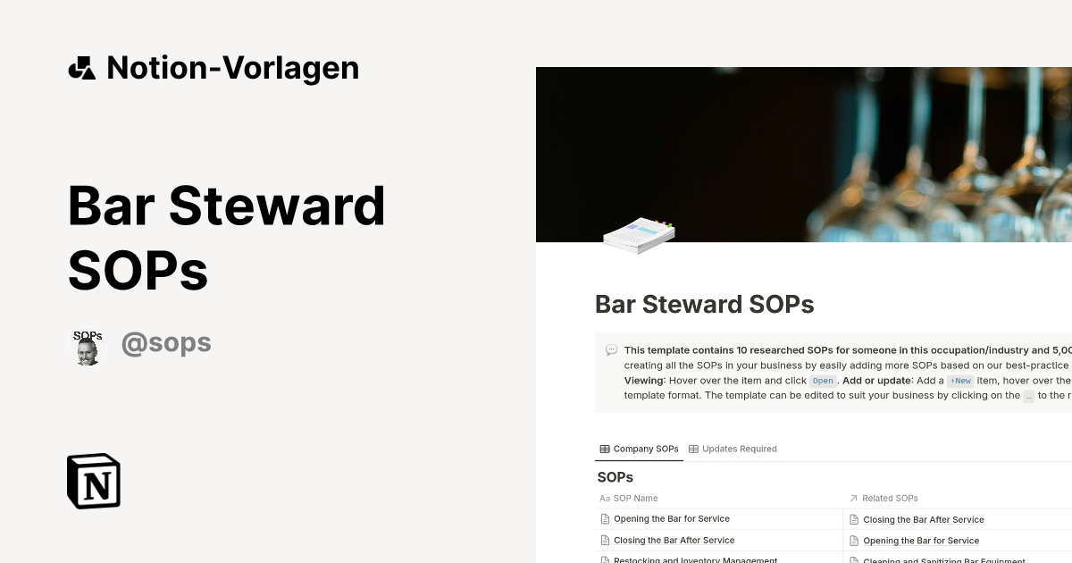 Bar Steward SOPs Vorlage von SOPs | Notion-Marketplace