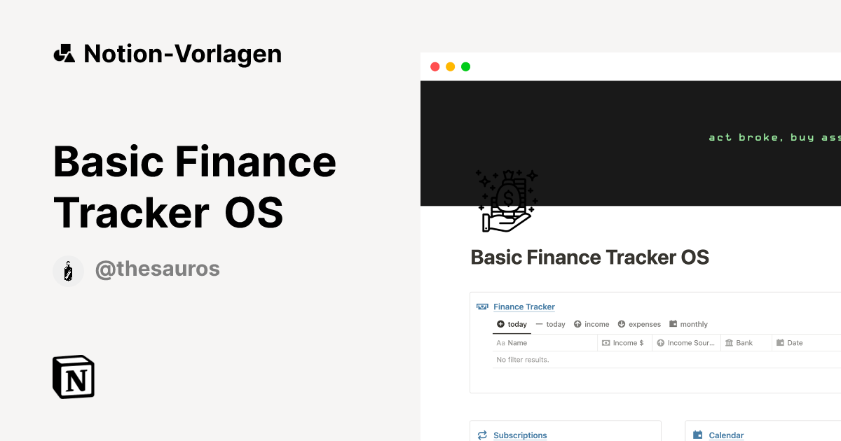 Basic Finance Tracker OS Vorlage | Notion-Marketplace