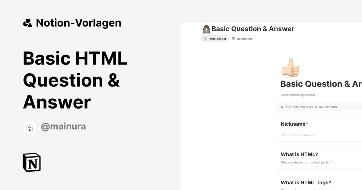 Basic HTML Question & Answer Vorlage | Notion-Marketplace