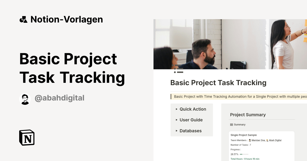 Basic Project Task Tracking Vorlage von Abah Digital | Notion-Marketplace