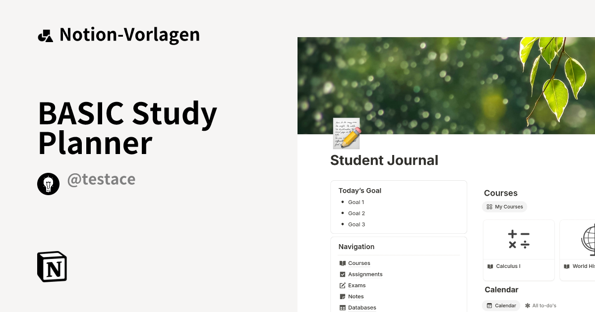 BASIC Study Planner Vorlage | Notion-Marketplace