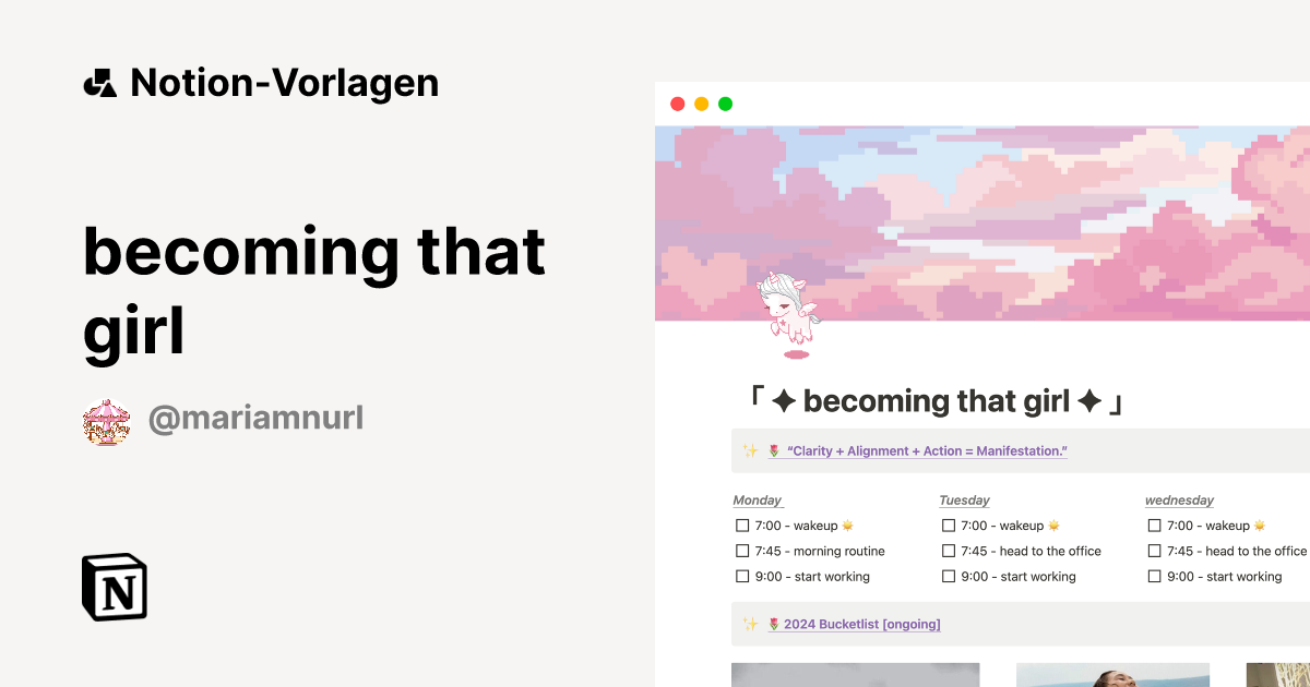 becoming that girl Vorlage | Notion-Marketplace