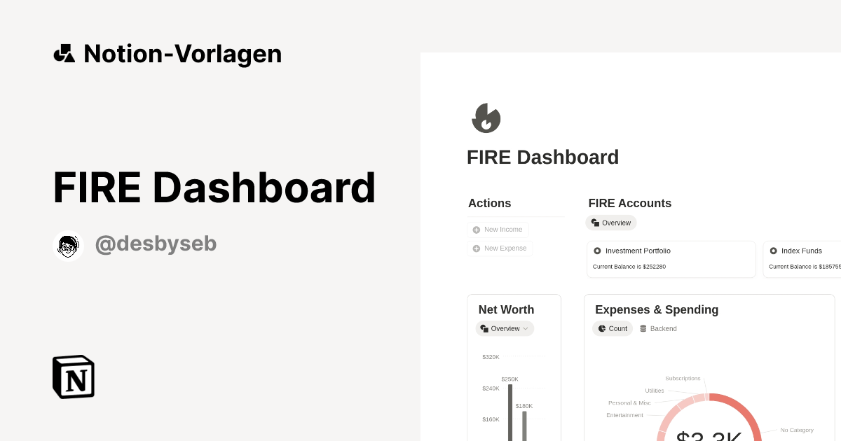 FIRE Dashboard Vorlage | Notion-Marketplace