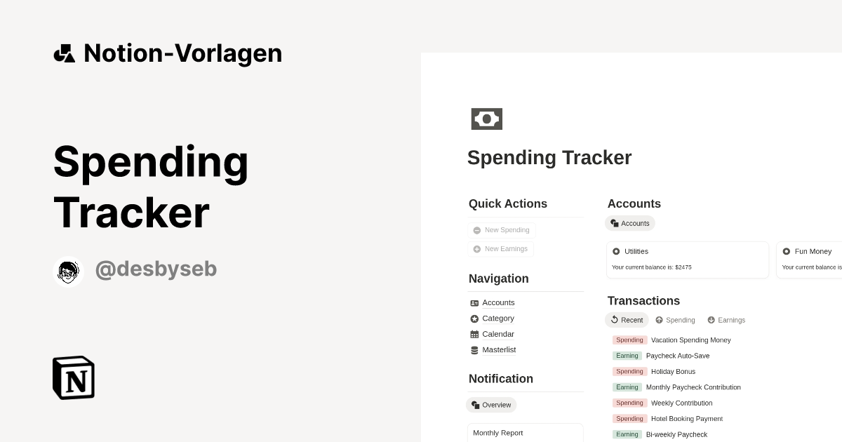 Spending Tracker Vorlage | Notion-Marketplace