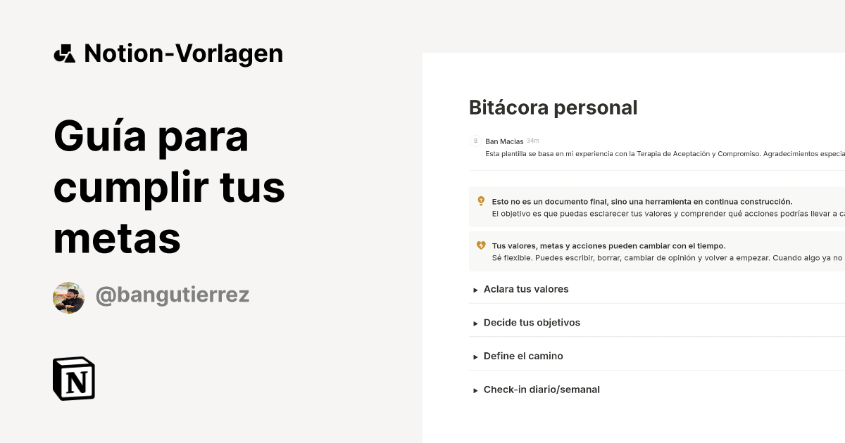 Guía para cumplir tus metas Vorlage | Notion-Marketplace