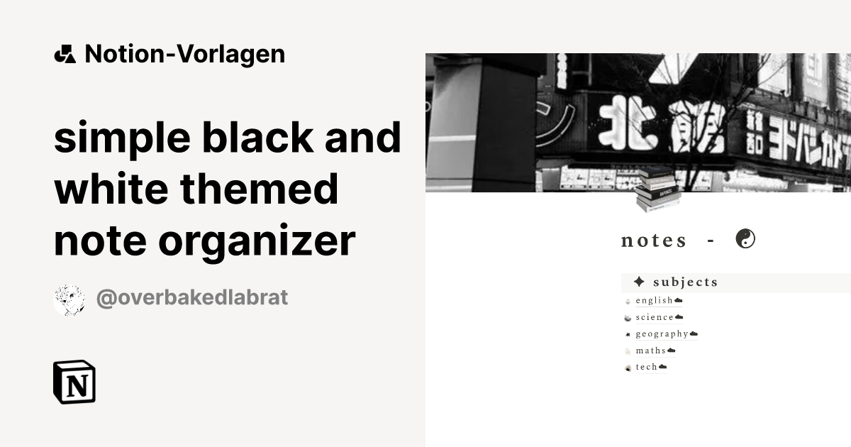 simple black and white themed note organizer Vorlage von kelly | Notion ...