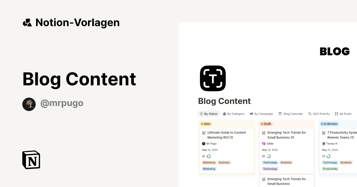 Blog Content Vorlage | Notion-Marketplace