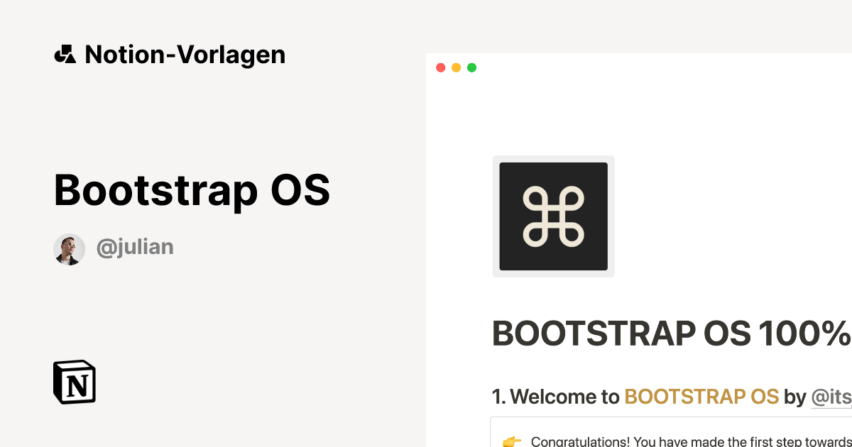 Bootstrap OS Vorlage von Julian Paul | Notion-Marketplace