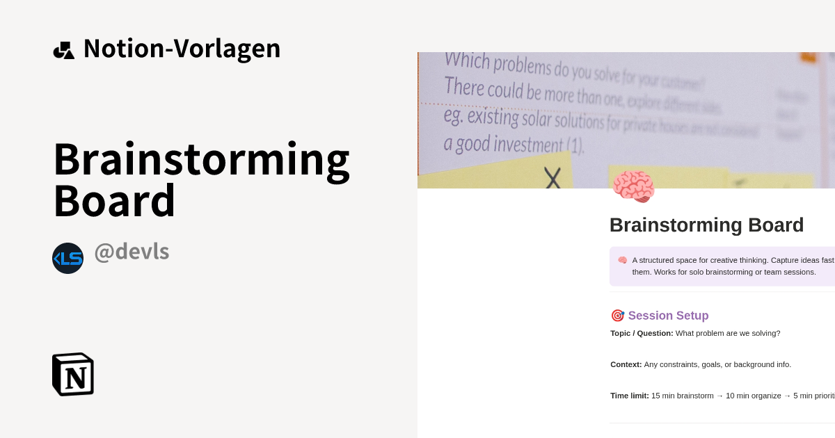 Brainstorming Board Vorlage | Notion-Marketplace
