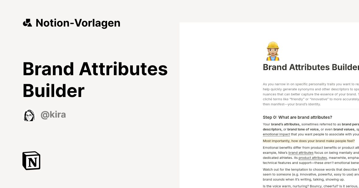 Brand Attributes Builder Vorlage von Kira Klaas | Notion-Marketplace