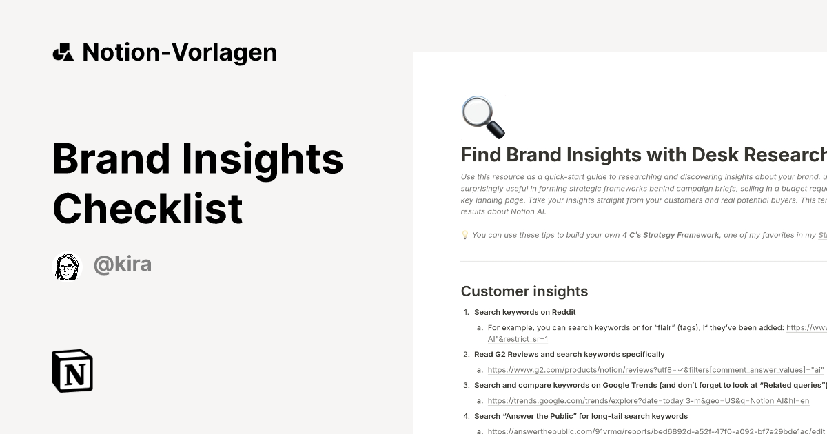 Brand Insights Checklist Vorlage | Notion-Marketplace