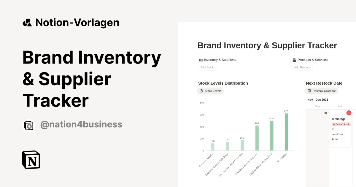 Brand Inventory & Supplier Tracker Vorlage | Notion-Marketplace
