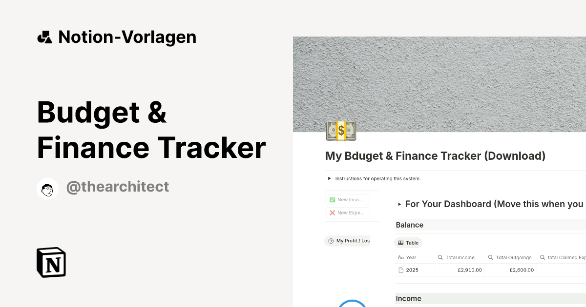 Budget & Finance Tracker Vorlage | Notion-Marketplace