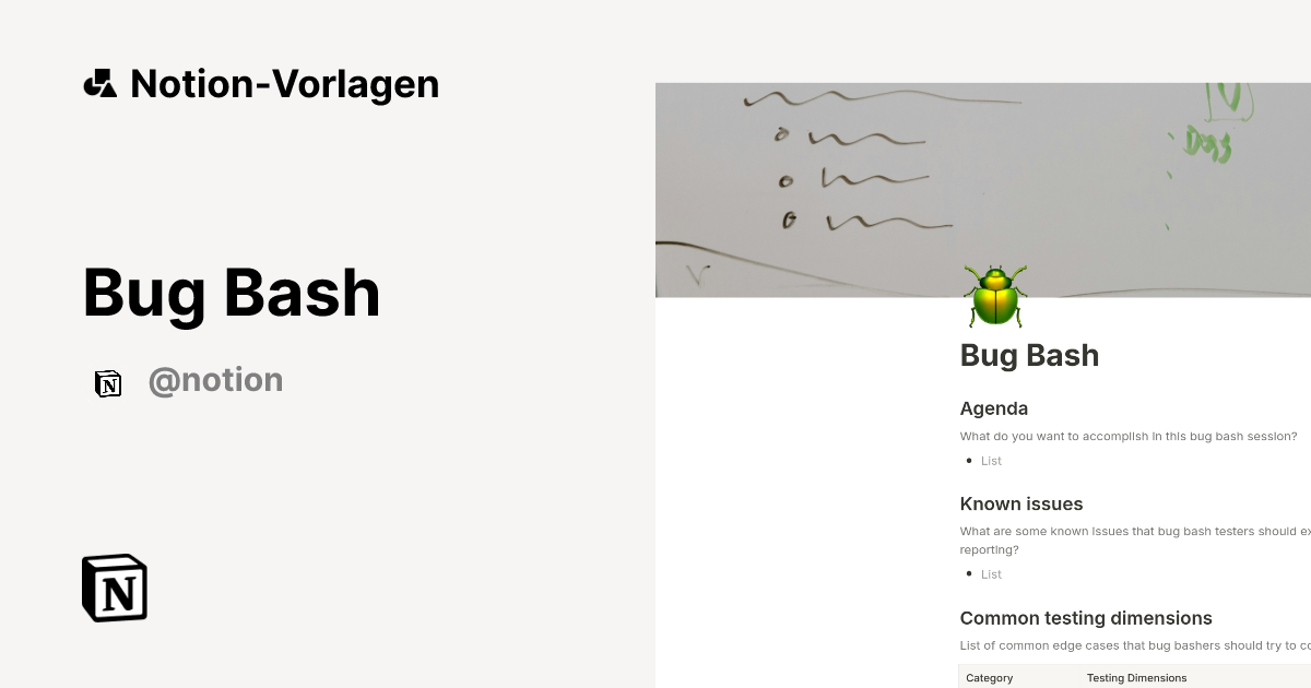 Bug Bash Vorlage von Notion | Notion-Marketplace