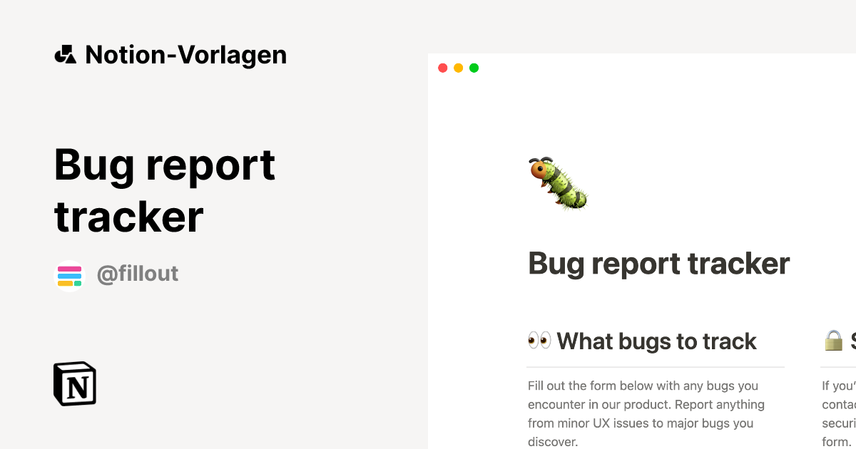 Bug report tracker Vorlage von Fillout | Notion-Marketplace