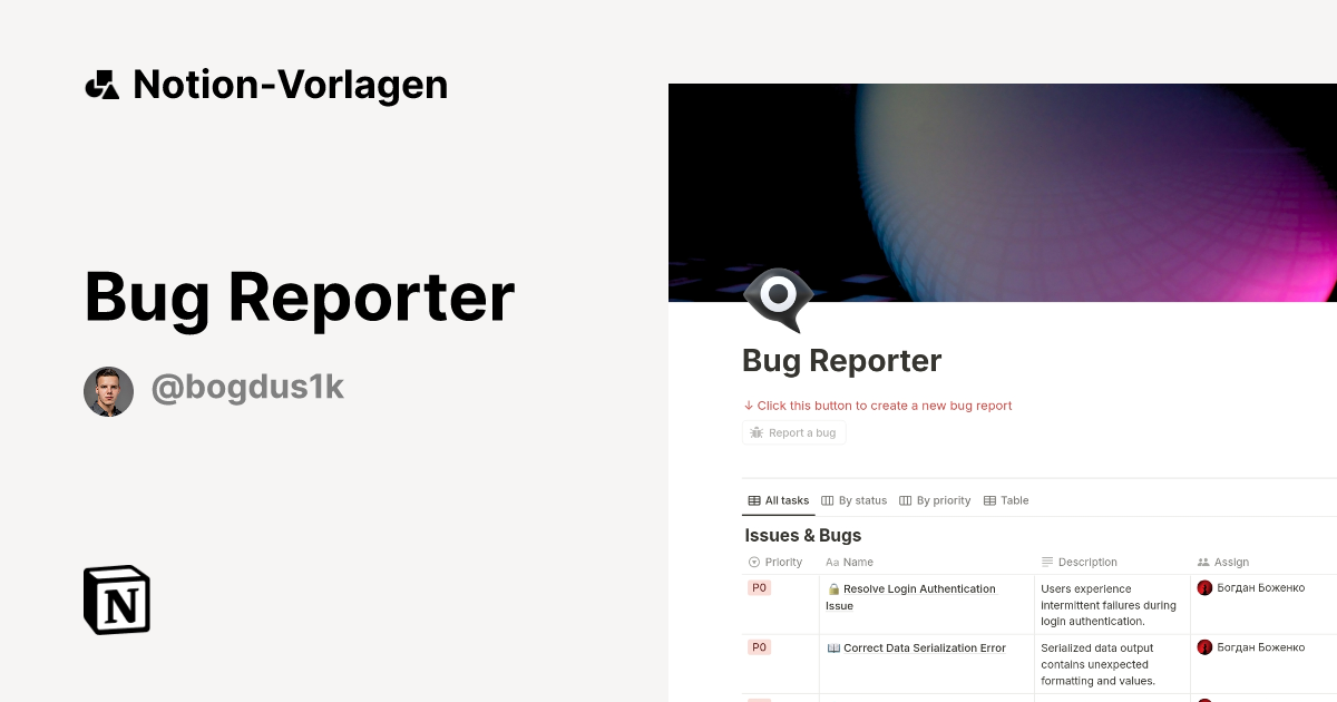 Bug Reporter Vorlage von Bogdusik | Notion-Marketplace