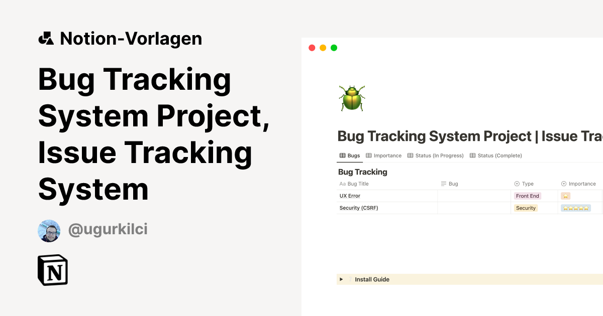 Bug Tracking System Project, Issue Tracking System Vorlage | Notion ...
