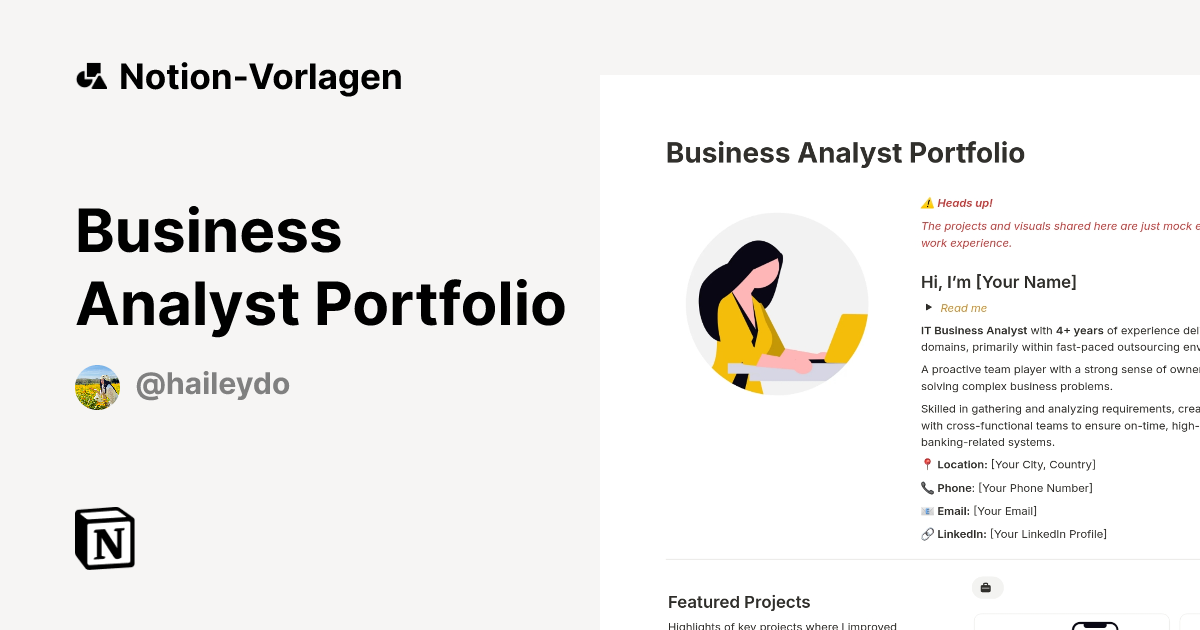Business Analyst Portfolio Vorlage | Notion-Marketplace