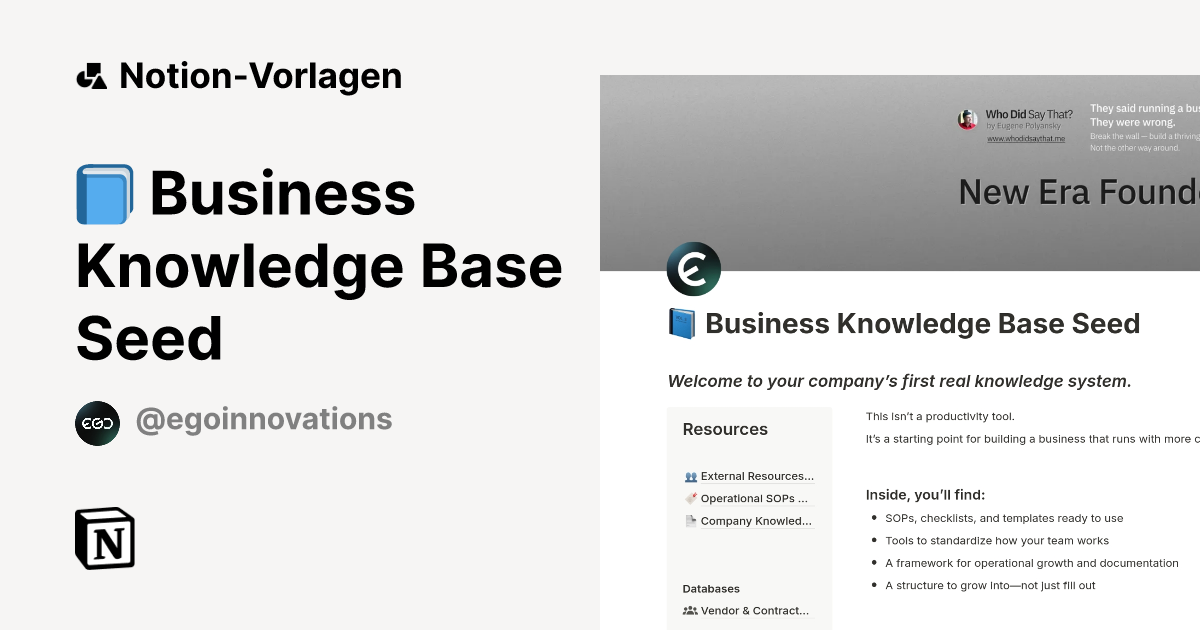 📘 Business Knowledge Base Seed Vorlage | Notion-Marketplace