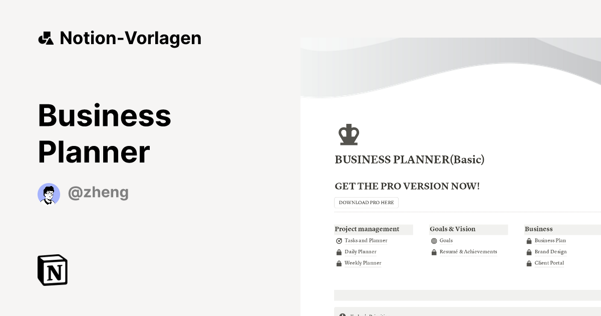 Business Planner Vorlage | Notion-Marketplace