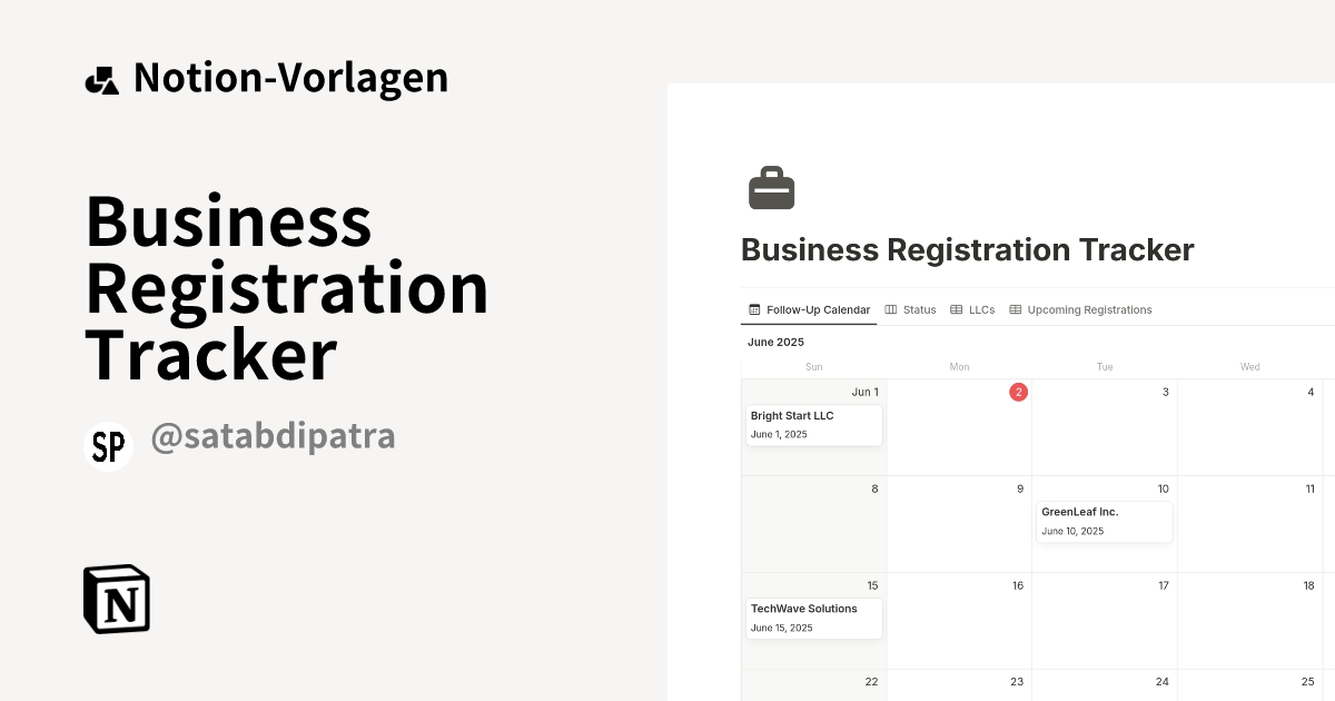 Business Registration Tracker Vorlage | Notion-Marketplace