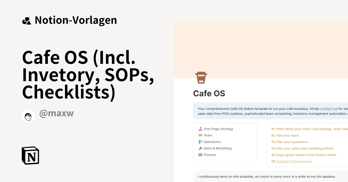 Cafe OS Vorlage | Notion-Marketplace
