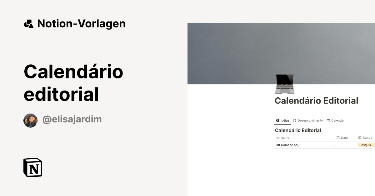 Calendário editorial Vorlage | Notion-Marketplace