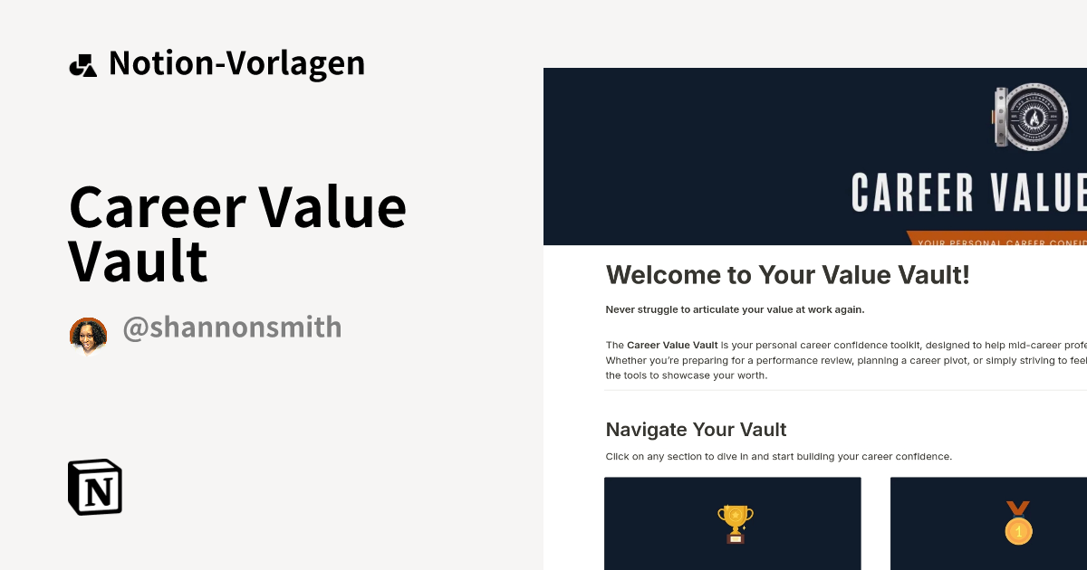 Career Value Vault Vorlage von Shannon D. Smith | Notion-Marketplace