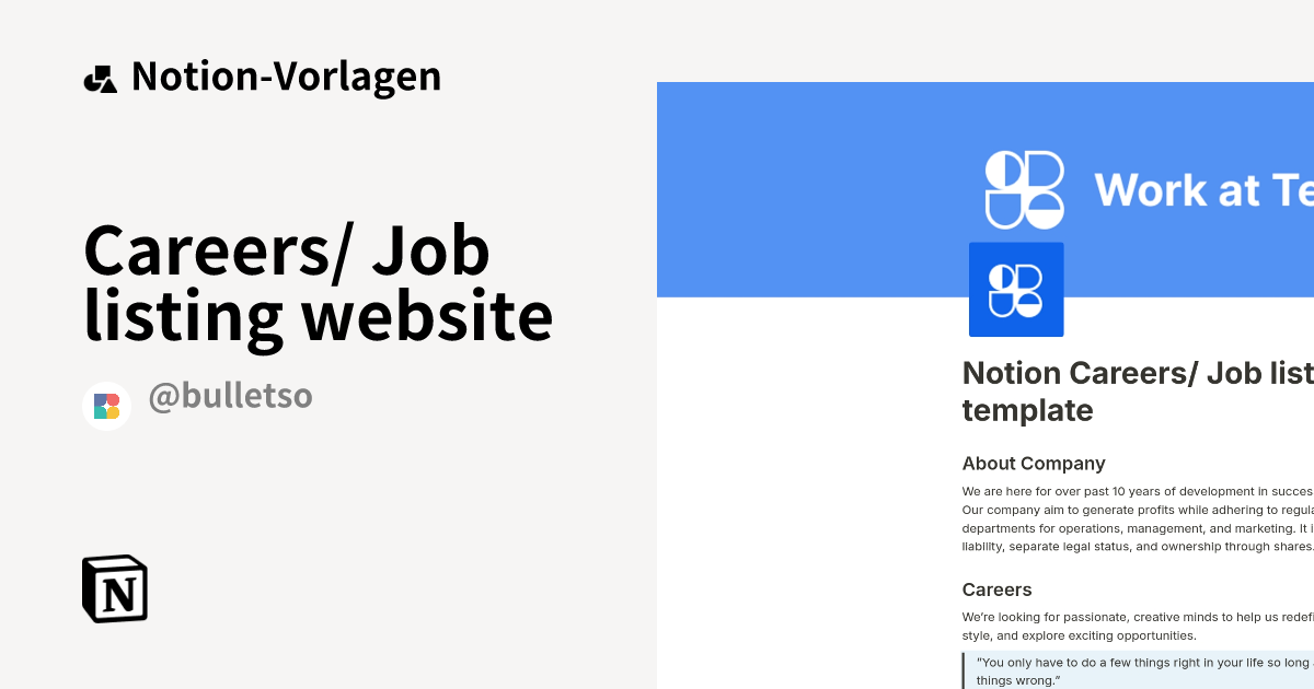 Careers/ Job listing website template Vorlage | Notion-Marketplace