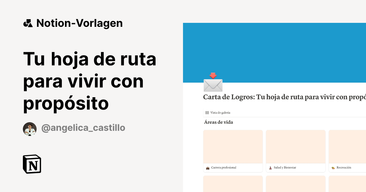 Tu hoja de ruta para vivir con propósito Vorlage von Angélica Castillo | Notion-Marketplace