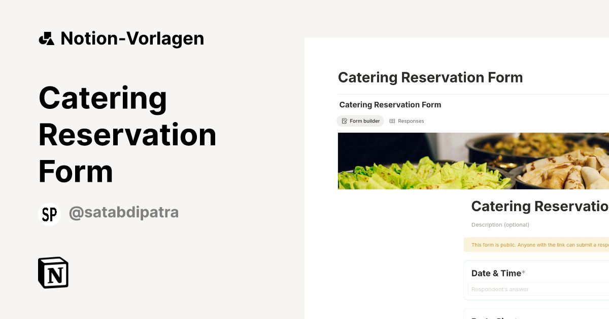 Catering Reservation Form Vorlage von Satabdi Patra | Notion-Marketplace