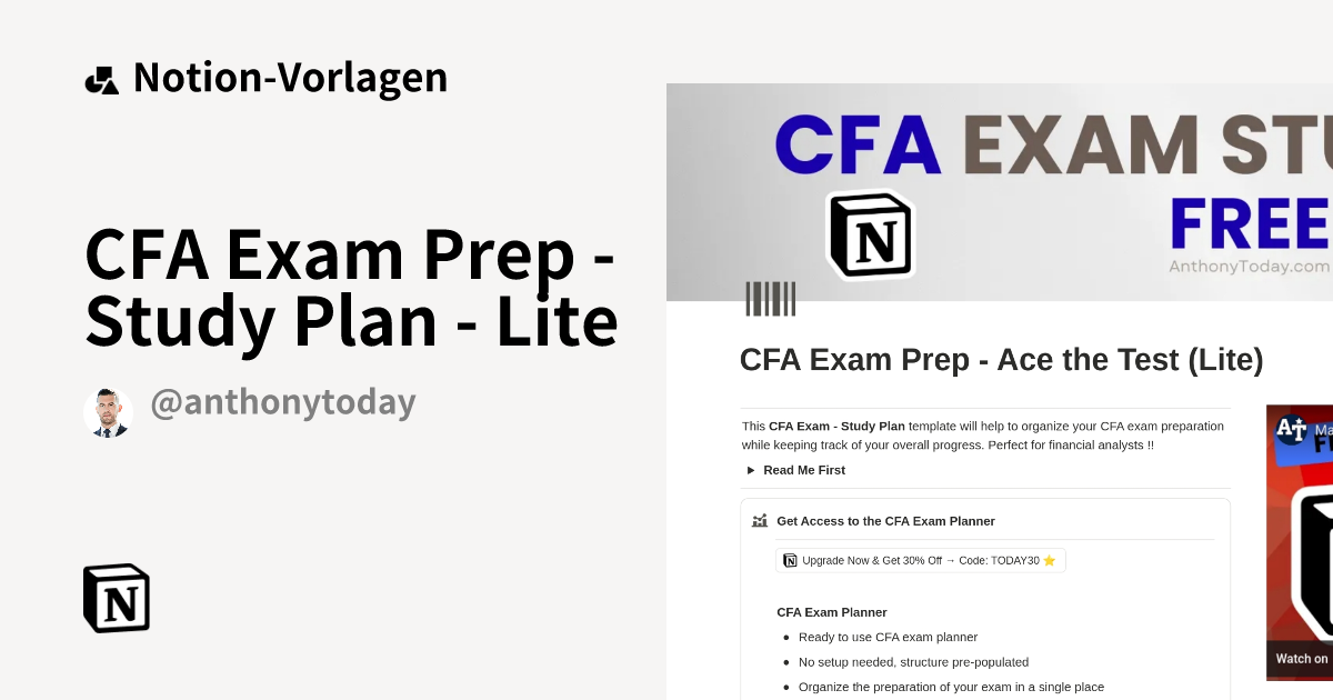 CFA Exam Prep - Study Plan - Lite Vorlage von AnthonyToday 🔐 | Notion ...
