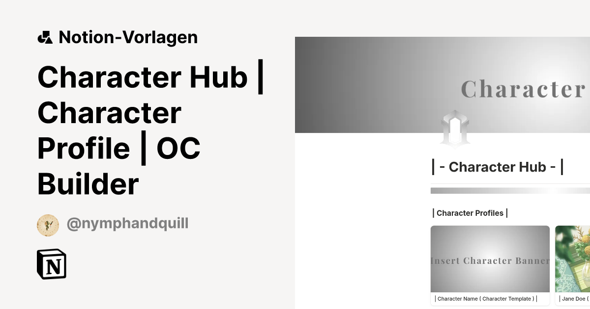 Character Hub | Character Profile | OC Builder Vorlage | Notion-Marketplace