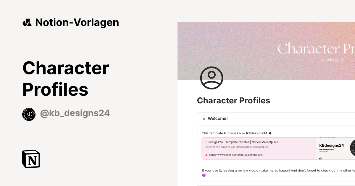 Character Profiles Vorlage von KB Custom Designs | Notion-Marketplace