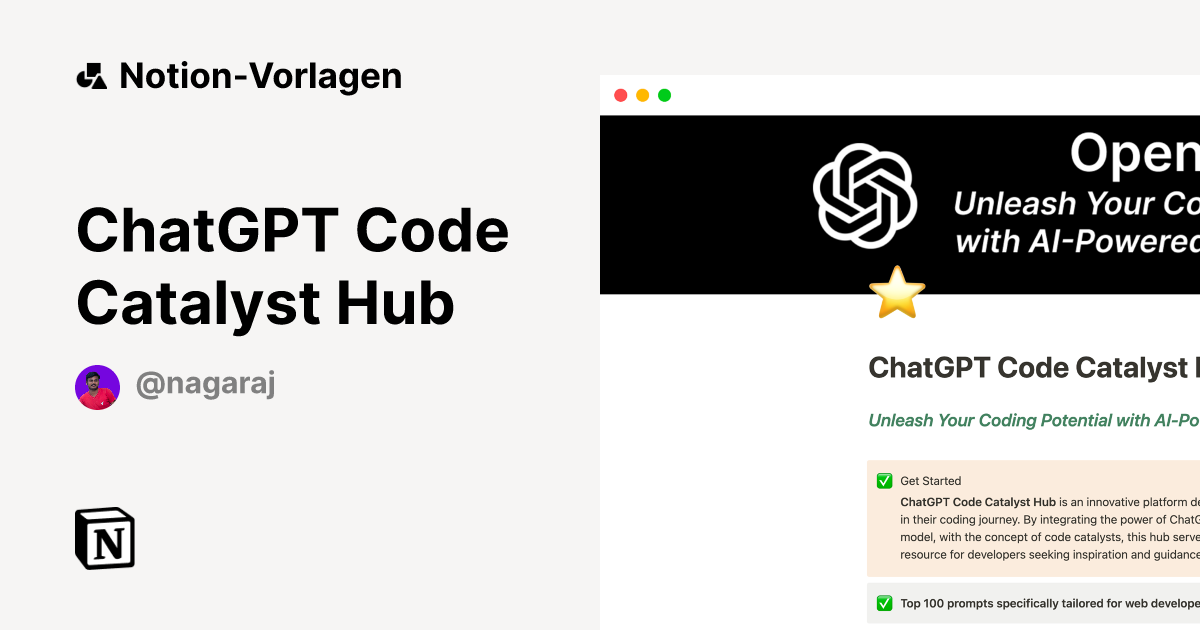 ChatGPT Code Catalyst Hub Vorlage | Notion-Marketplace