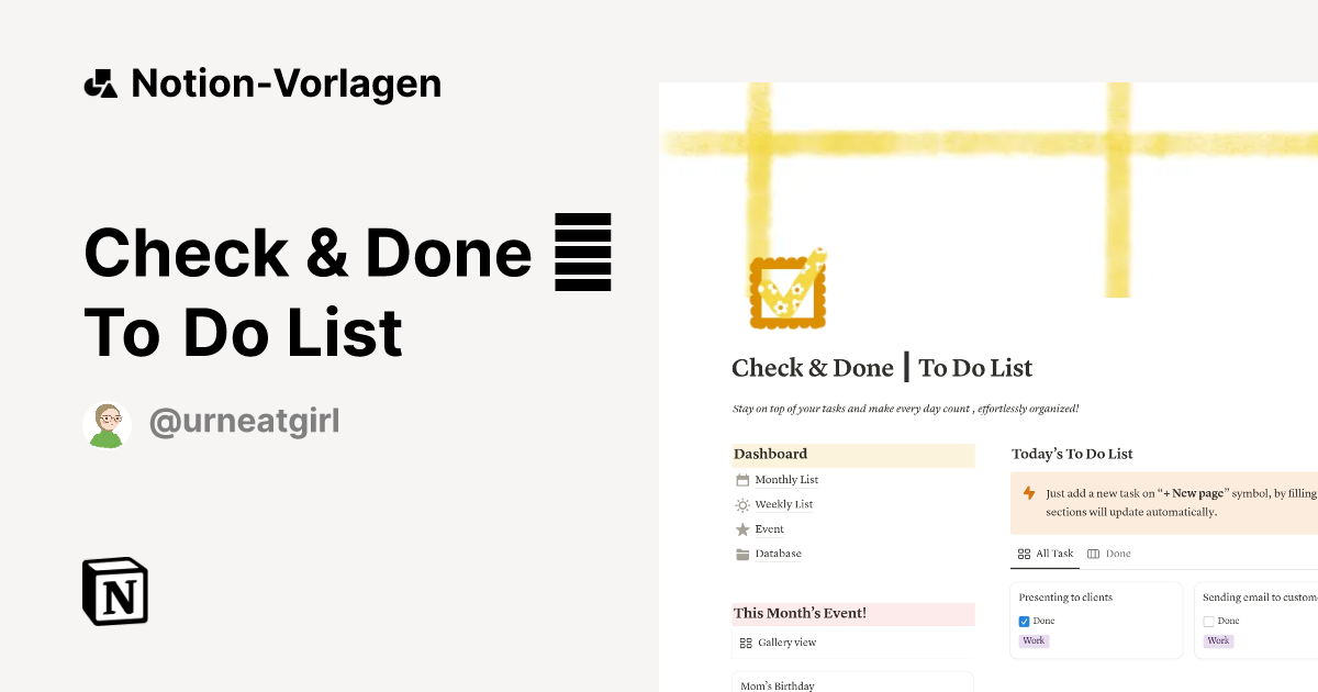 Check & Done ┃ To Do List Vorlage von neat mode | Notion-Marketplace