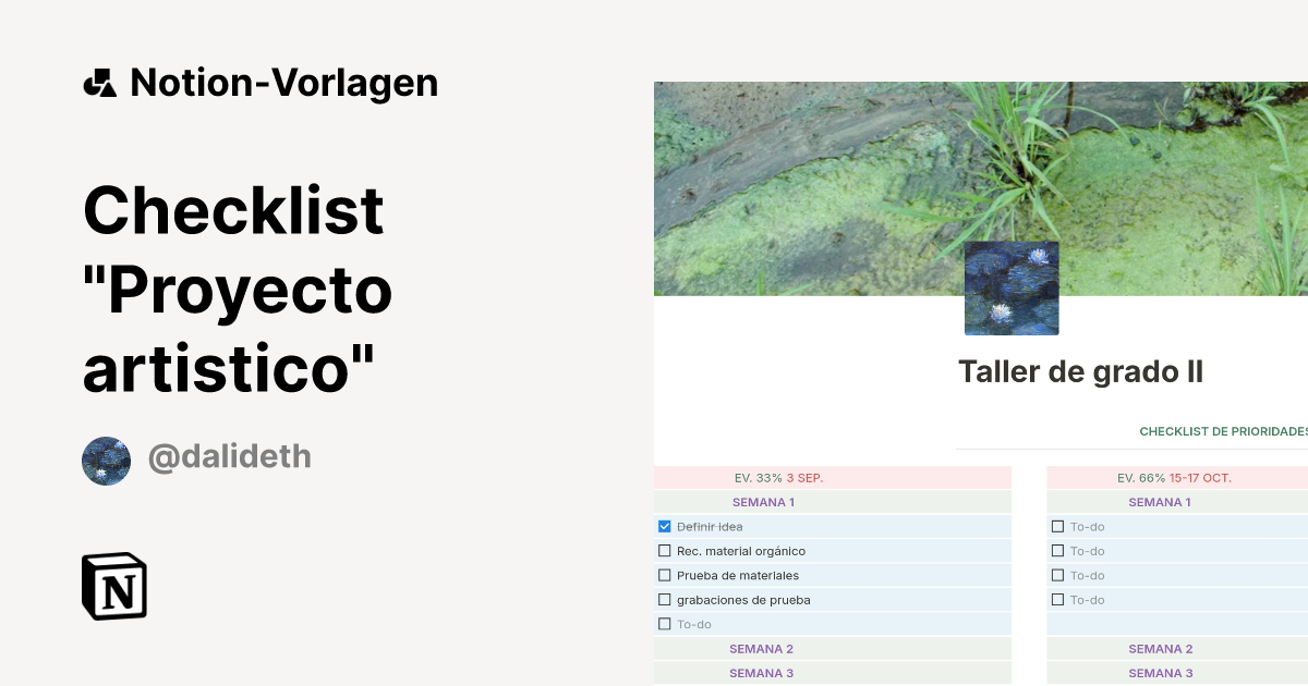 Checklist "Proyecto artistico" Vorlage von Dalideth | Notion-Marketplace