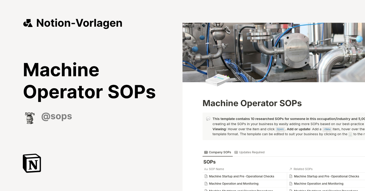 Machine Operator SOPs Vorlage | Notion-Marketplace