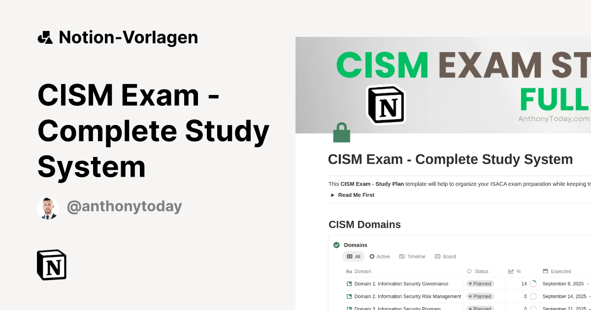 CISM Exam - Complete Study System Vorlage | Notion-Marketplace