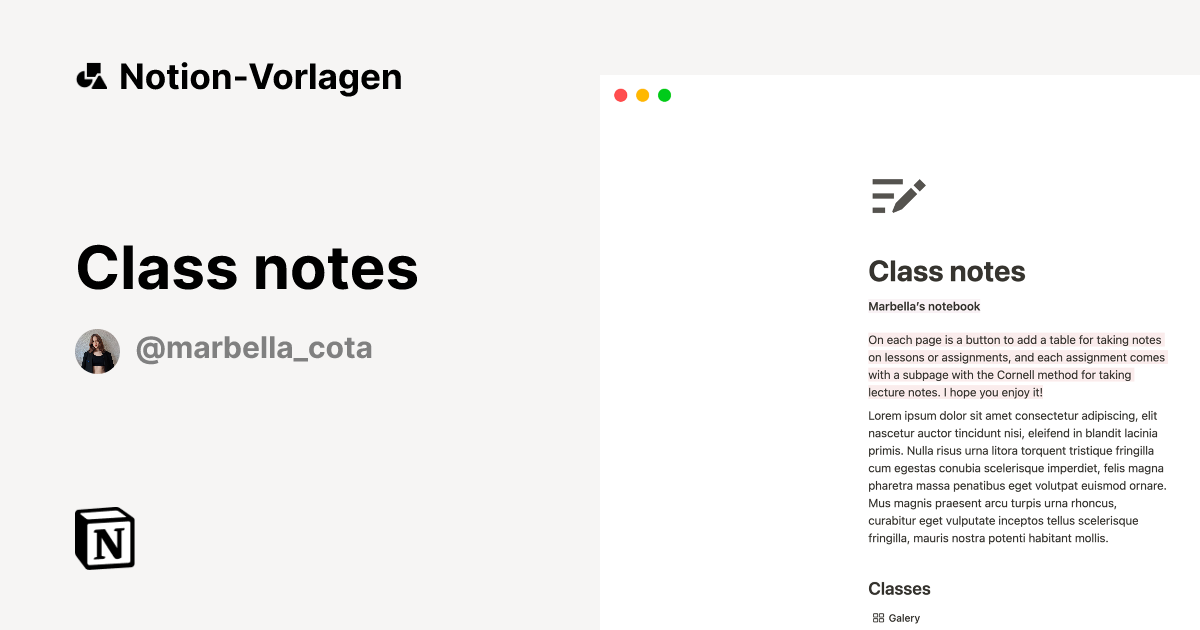 Class notes Vorlage | Notion-Marketplace