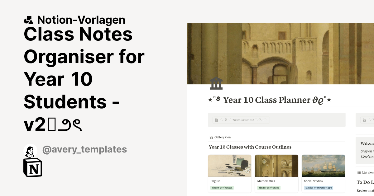Class Notes Organiser for Year 10 Students - v2⋆౨ৎ Vorlage von avery's ...