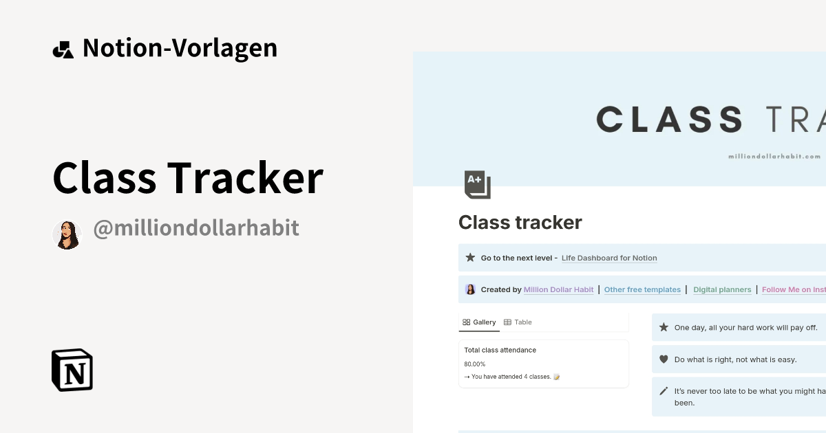 Class Tracker Vorlage | Notion-Marketplace