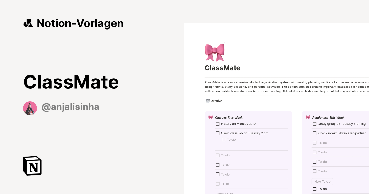 ClassMate Vorlage | Notion-Marketplace